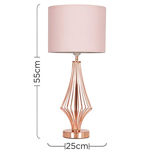 Polished Copper Geometric Diamond Table Lamp With Pink Cylinder Shade MiniSun